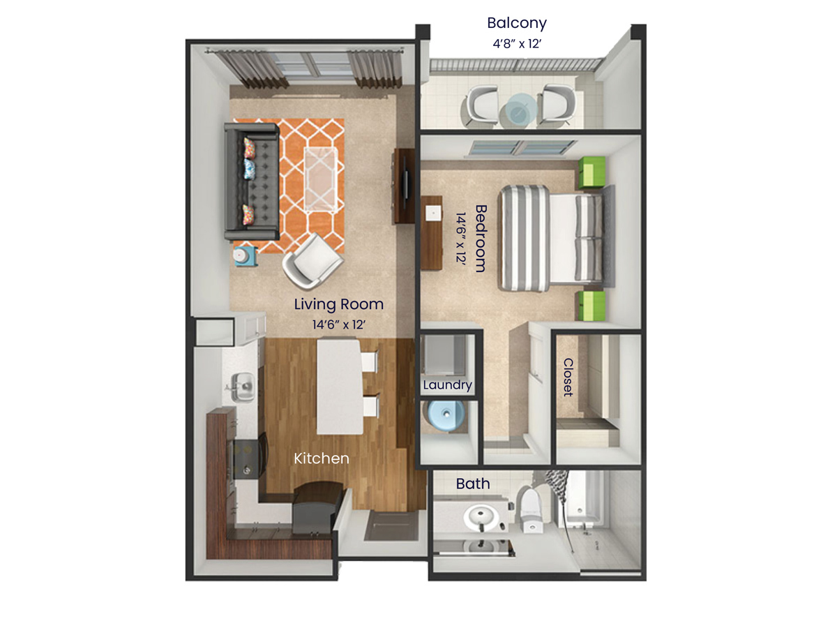 One, Two and Three Bedroom Apartments in Tampa | NoHo Flats Floorplans