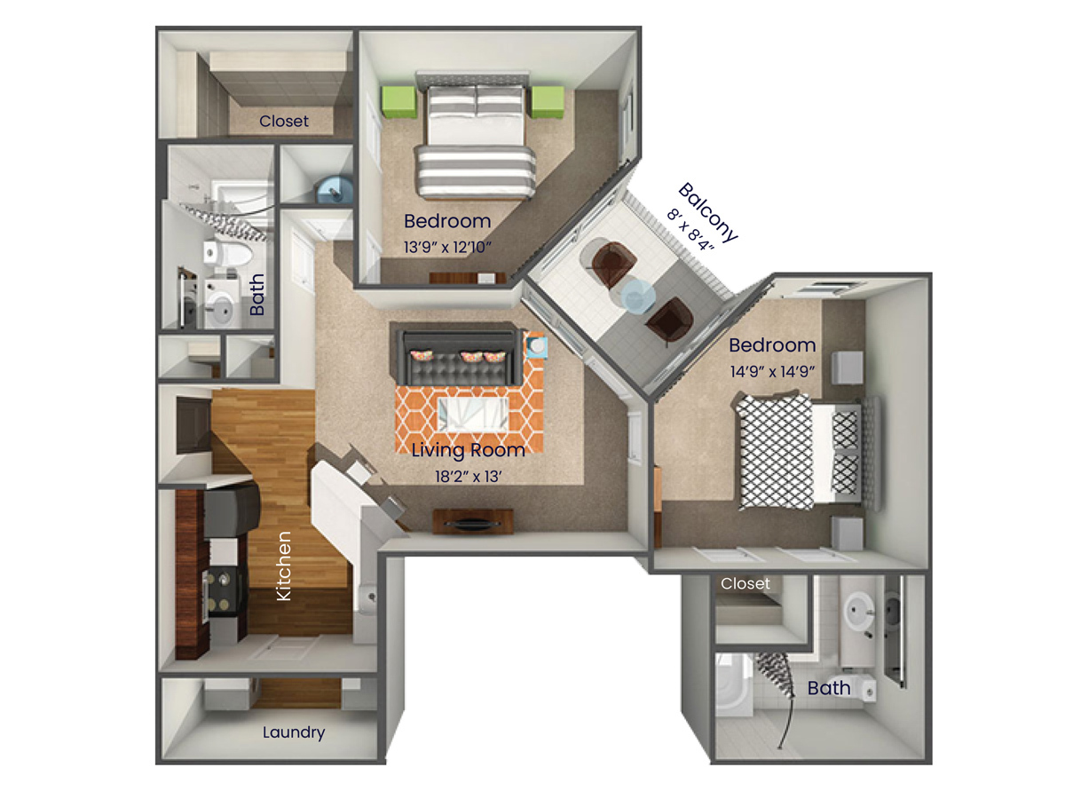 One, Two and Three Bedroom Apartments in Tampa | NoHo Flats Floorplans