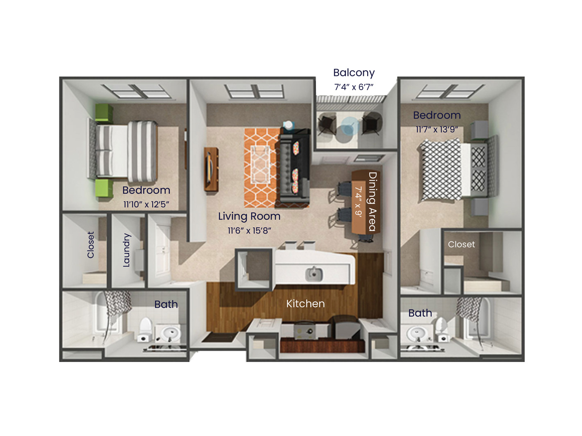 One, Two and Three Bedroom Apartments in Tampa | NoHo Flats Floorplans