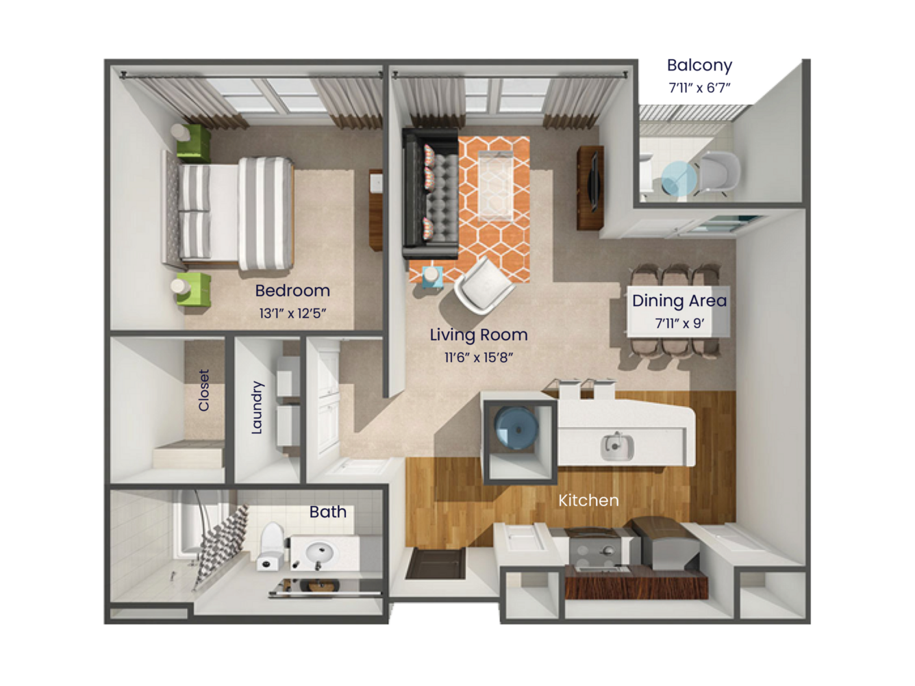 One, Two and Three Bedroom Apartments in Tampa | NoHo Flats Floorplans