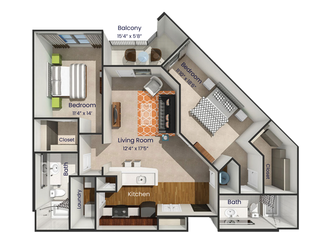 One, Two and Three Bedroom Apartments in Tampa | NoHo Flats Floorplans