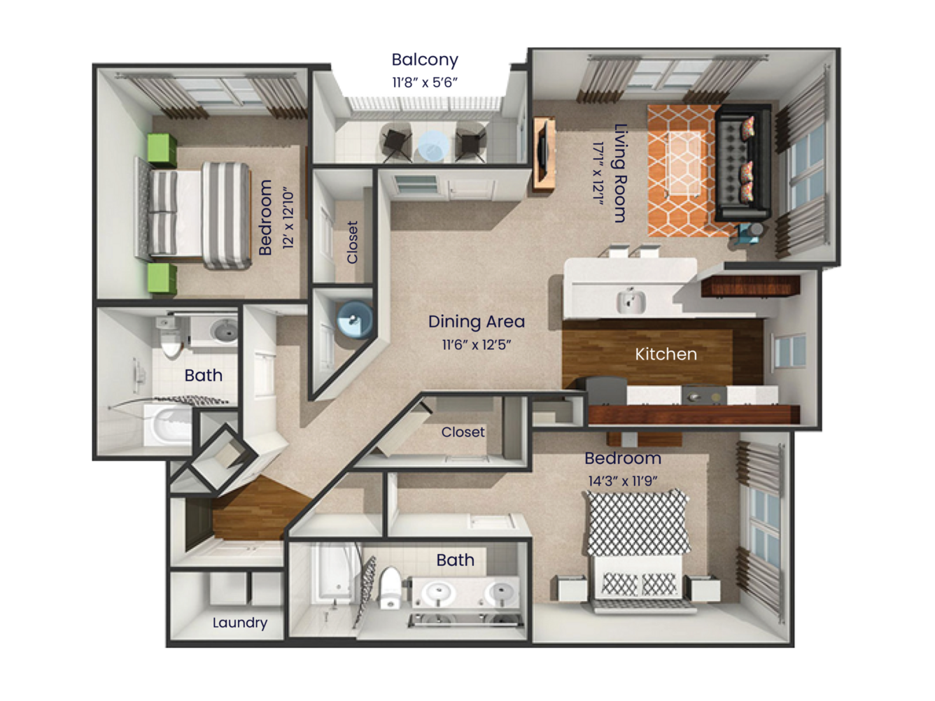 One, Two and Three Bedroom Apartments in Tampa | NoHo Flats Floorplans